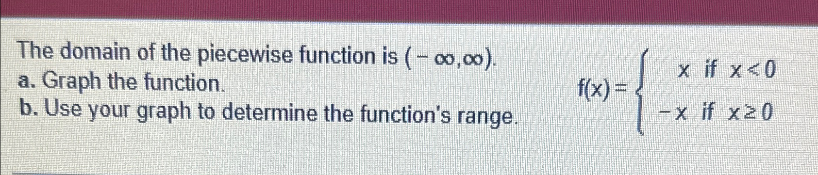 Solved The domain of the piecewise function is (-∞,∞).a. | Chegg.com