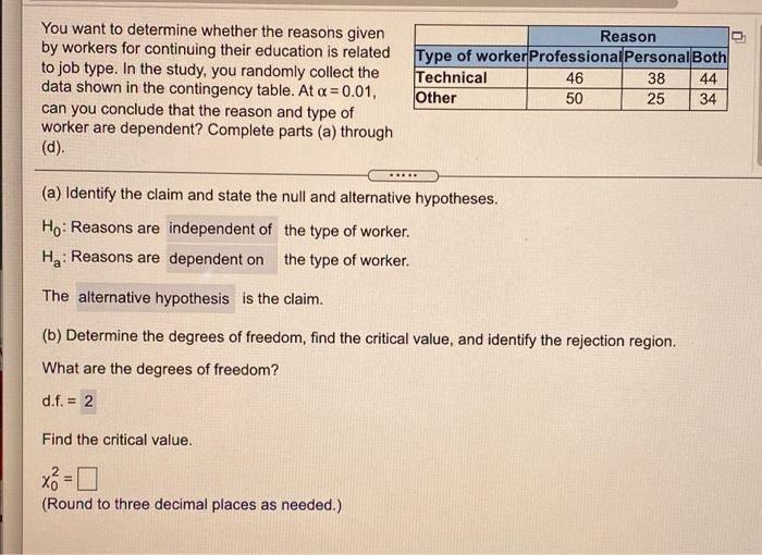 Solved You want to determine whether the reasons given by | Chegg.com