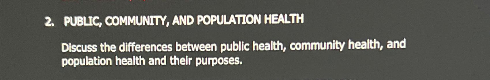 Solved PUBLIC, COMMUNITY, AND POPULATION HEALTHDiscuss the | Chegg.com
