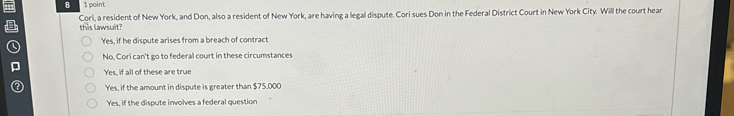 Solved 1 ﻿pointCori, a resident of New York, and Don, also a | Chegg.com