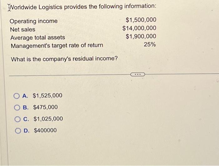 Solved INorldwide Logistics provides the following | Chegg.com