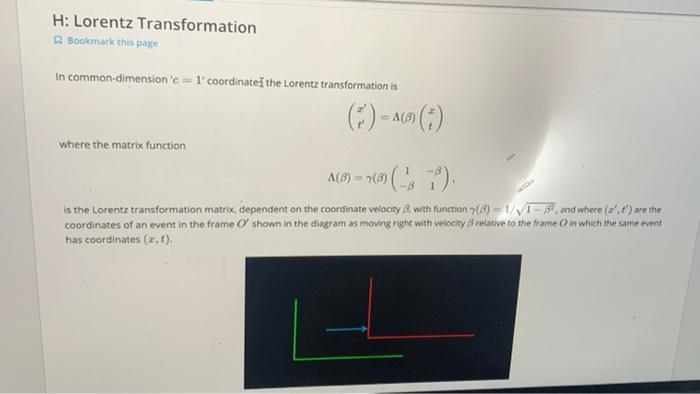 Solved H: Lorentz Transformation A. Bookmarkthis page In | Chegg.com