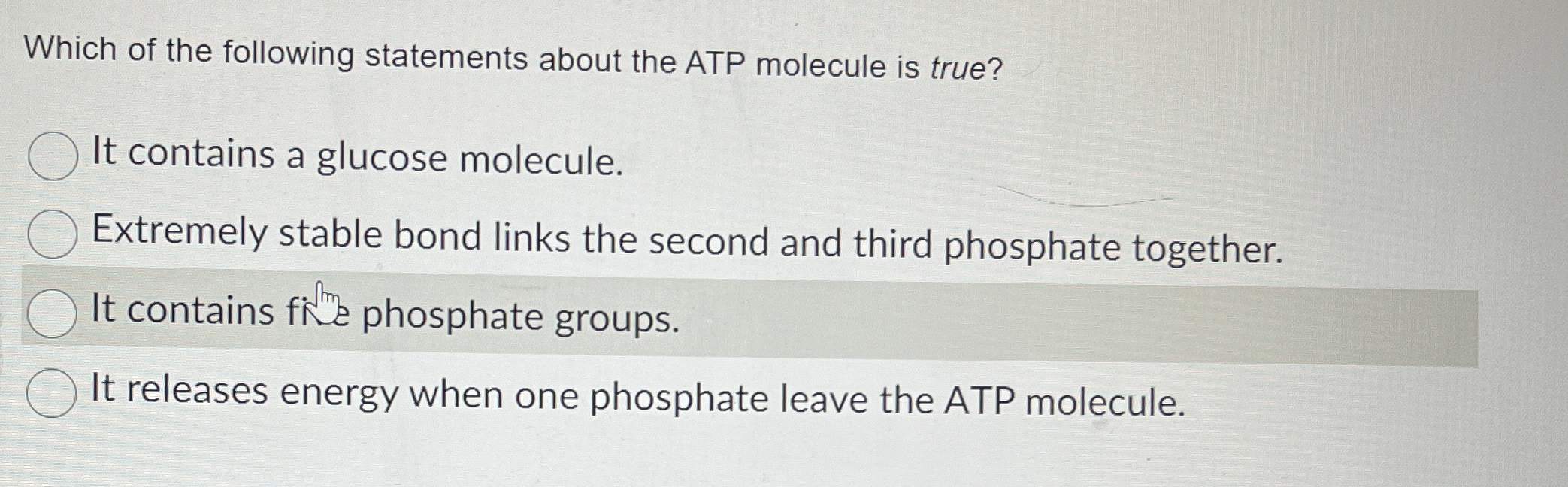 Solved It contains fine phosphate groups.It releases energy | Chegg.com