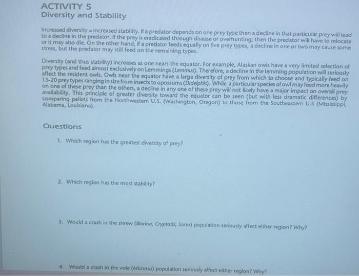 Solved Diversity and Stability Increased diversity a | Chegg.com