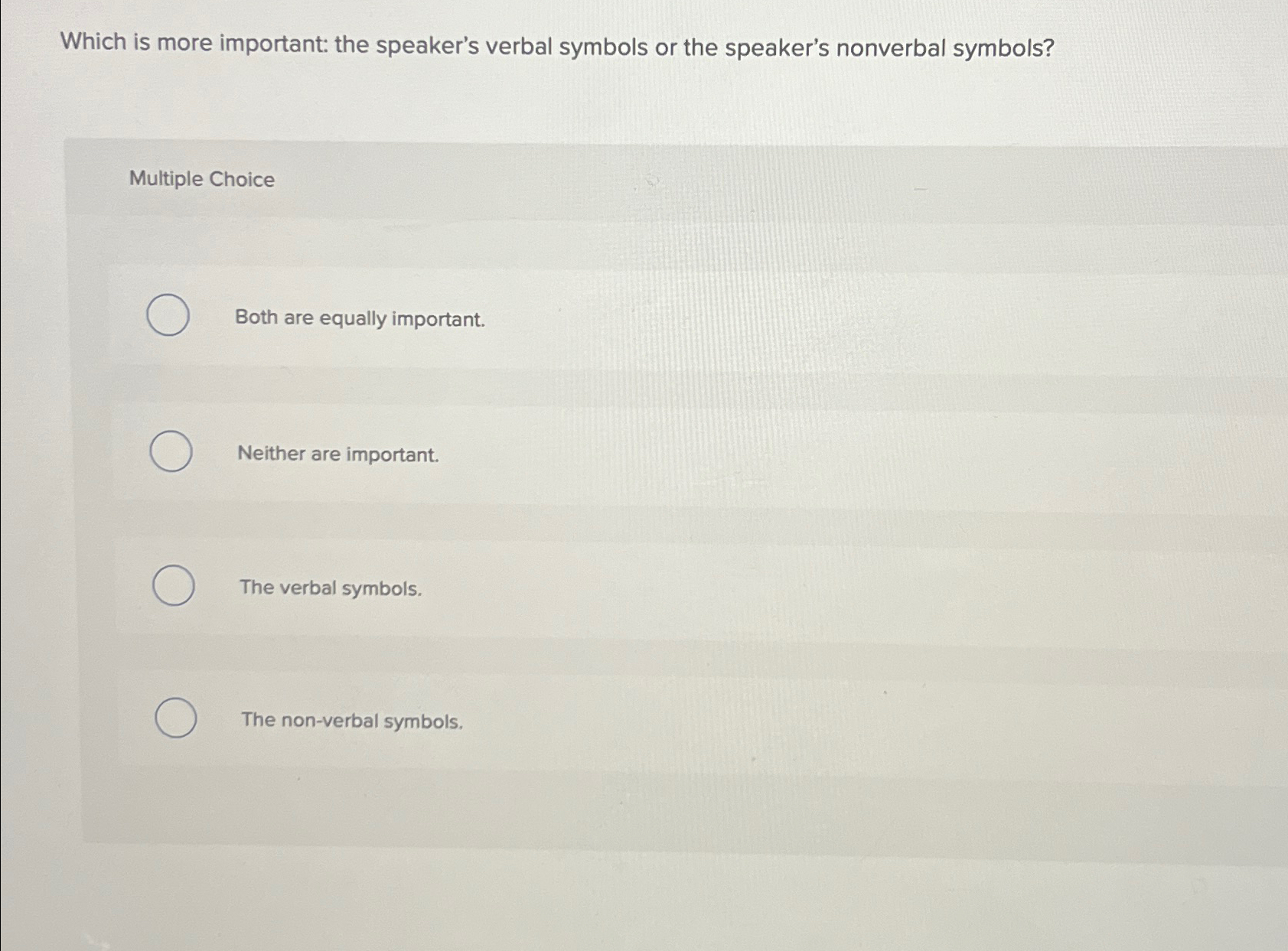 Solved Which is more important: the speaker's verbal symbols | Chegg.com