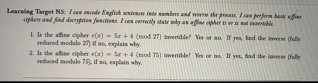 Solved Learning Target N5: I can encode English sentences | Chegg.com