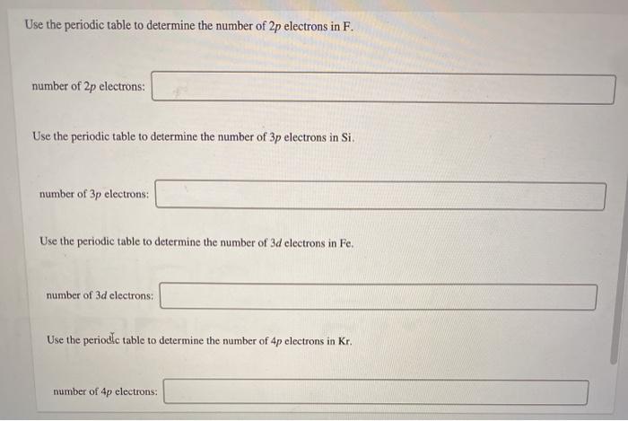 Solved Use the periodic table to determine the number of 2p | Chegg.com