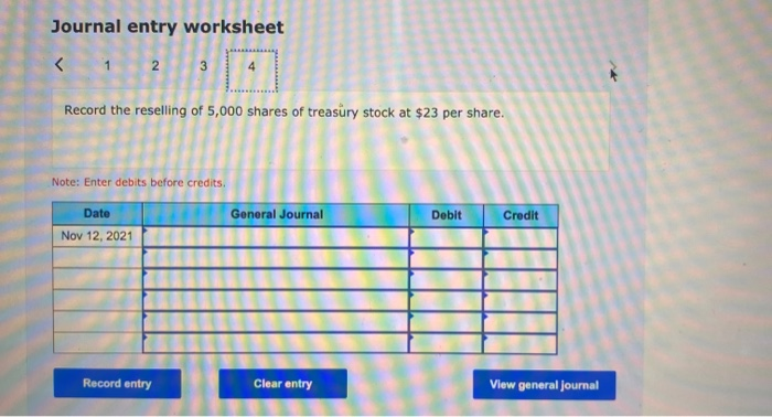 Solved Journal entry worksheet 1 2 3 4 Record the issuance | Chegg.com