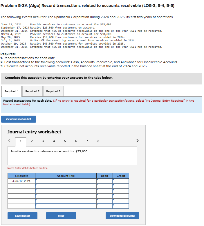 Solved Problem 5-3A (Algo) ﻿Record transactlons related to | Chegg.com