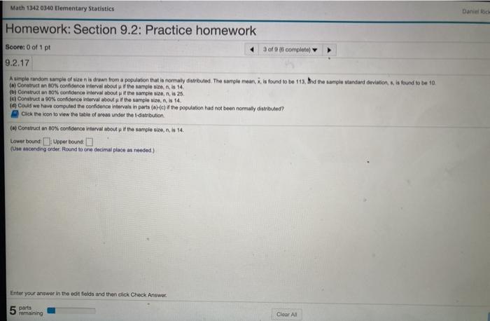 Solved Math 1342 0340 Elementary Statistics Daniel Homework: | Chegg.com