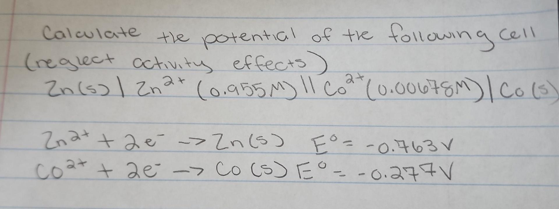 Solved Calculate the potential of the following cell | Chegg.com