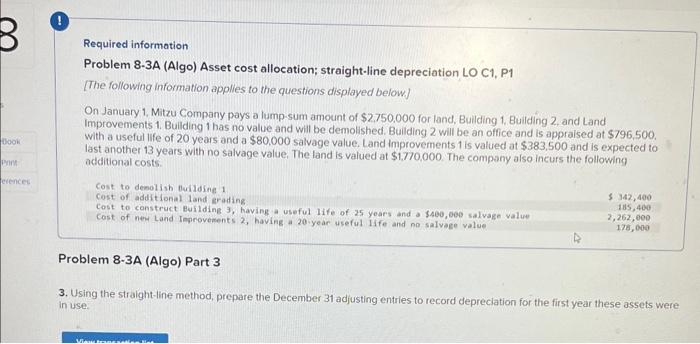 Solved Problem 8-3A (Algo) Asset cost allocation; | Chegg.com
