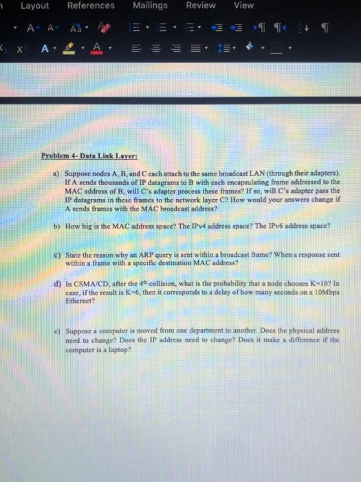 Solved ។ Layout References Mailings Review View A- A- E E XA | Chegg.com