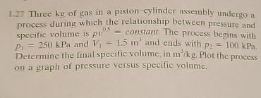 Solved determine the final specific volume plot process1.27 | Chegg.com