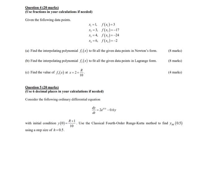 Solved Question 4 (20 murks) (Use fractions in your | Chegg.com Solved Question 4 (20 murks) (Use fractions in your | Chegg.com