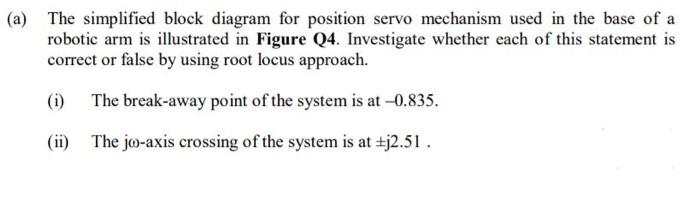 Solved (a) The simplified block diagram for position servo | Chegg.com