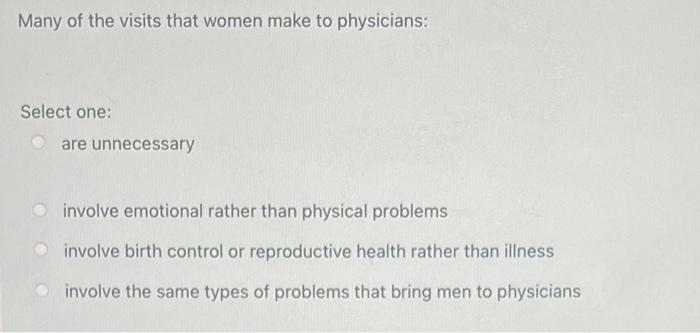 Solved Many of the visits that women make to physicians: | Chegg.com