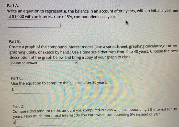 Solved Part A: Write an equation to represent B, the balance | Chegg.com