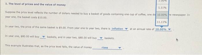 Solved 1. The level of prices and the value of money Suppose | Chegg.com