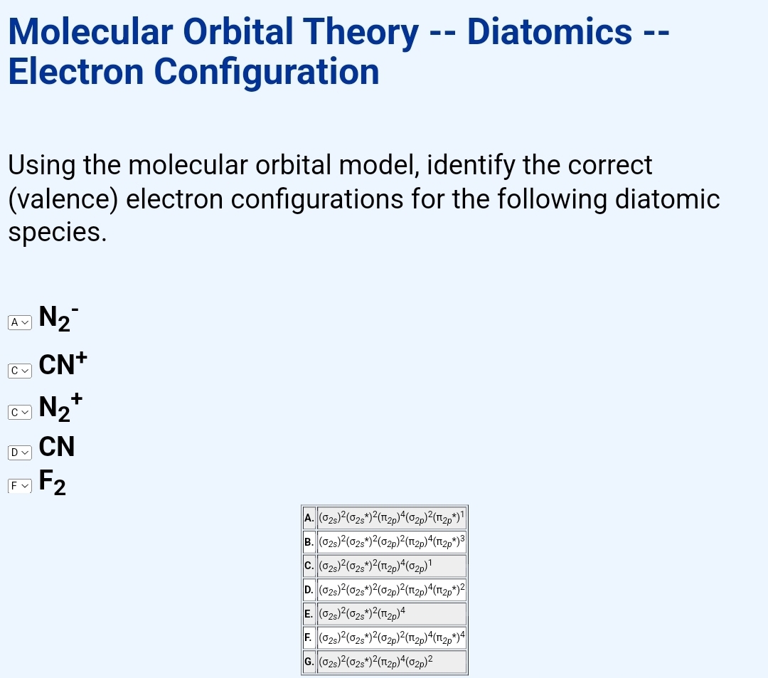 Solved Molecular Orbital Theory -- ﻿Diatomics -Electron | Chegg.com