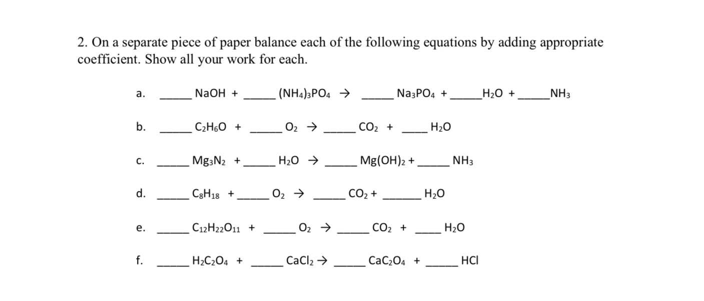 On a separate piece of paper balance each of the | Chegg.com