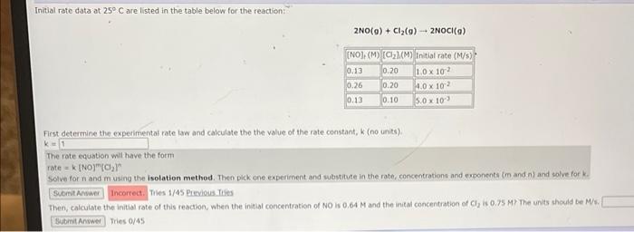 Solved Initial Rate Data At 25∘c Are Listed In The Table