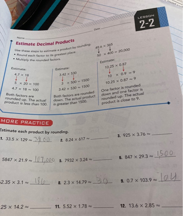 Solved Estimate Decimal Products Use these steps to estimate | Chegg.com