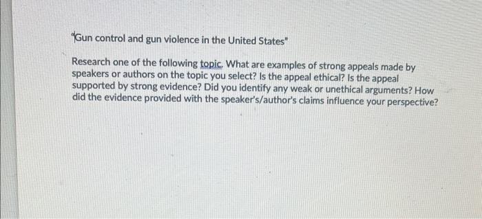 "Gun control and gun violence in the United States" | Chegg.com