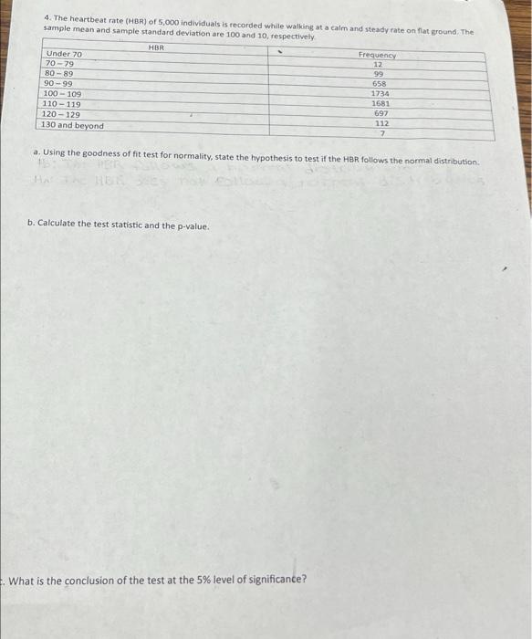 Solved 4. The heartbeat rate (ABR) of 5,000 individuals is | Chegg.com