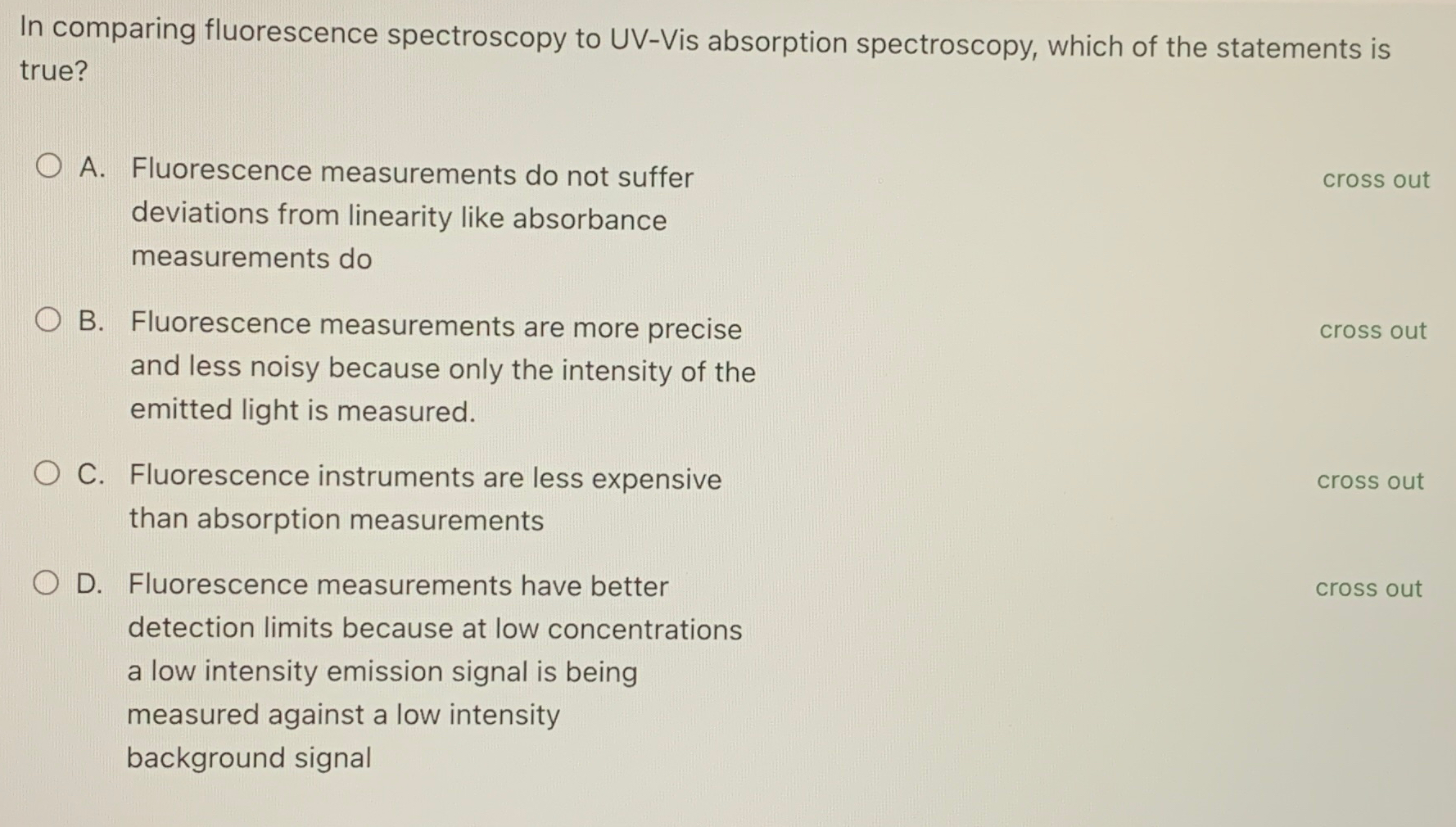 Solved In comparing fluorescence spectroscopy to UV-Vis | Chegg.com