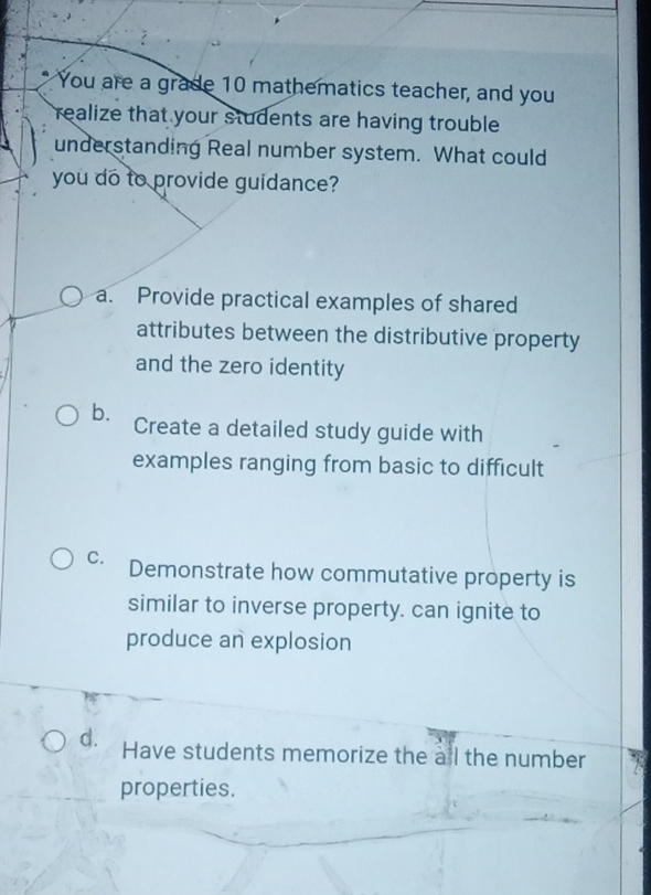 Solved An 11th ﻿grade mathematics teacher shows his | Chegg.com