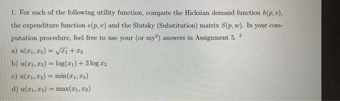 Solved 3 1. For each of the following utility function, | Chegg.com