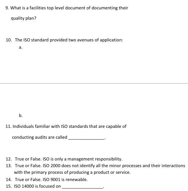 Solved 9. What is a facilities top level document of | Chegg.com