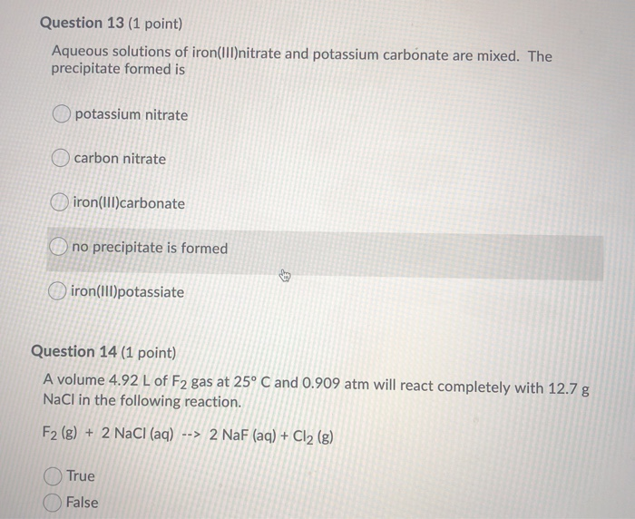 Solved Question 13 (1 point) Aqueous solutions of iron(III) | Chegg.com