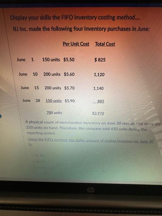 Solved Display your skills the FIFO Inventory costing | Chegg.com