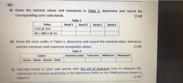 Solved Q2: a) Given the nominal values and tolerances in | Chegg.com