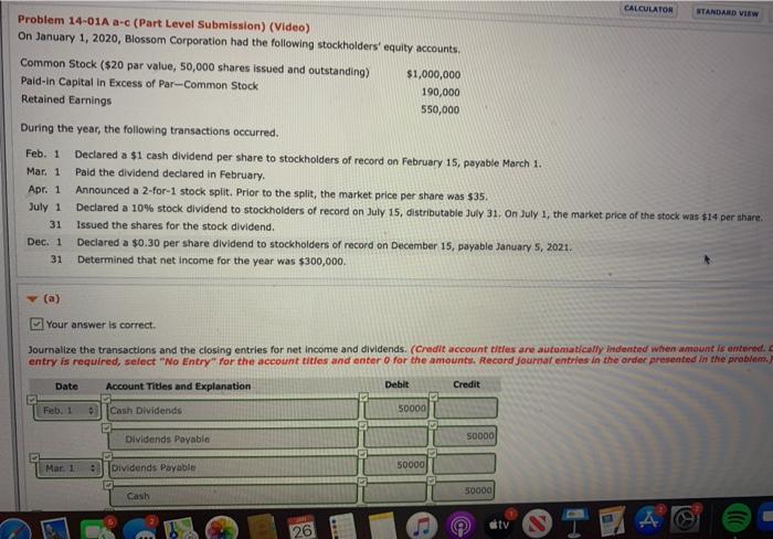 Solved CALCULATOR STANDARD VIEW Problem 14-01A a-c (Part | Chegg.com