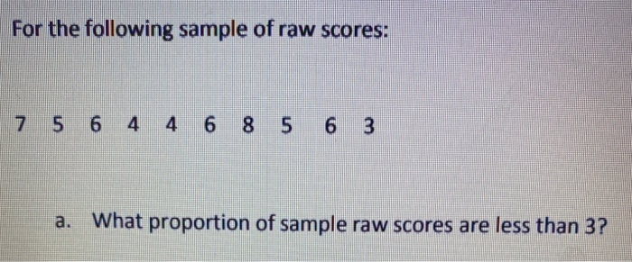 Solved For the following sample of raw scores: 7 5 6 4 4 6 8 | Chegg.com