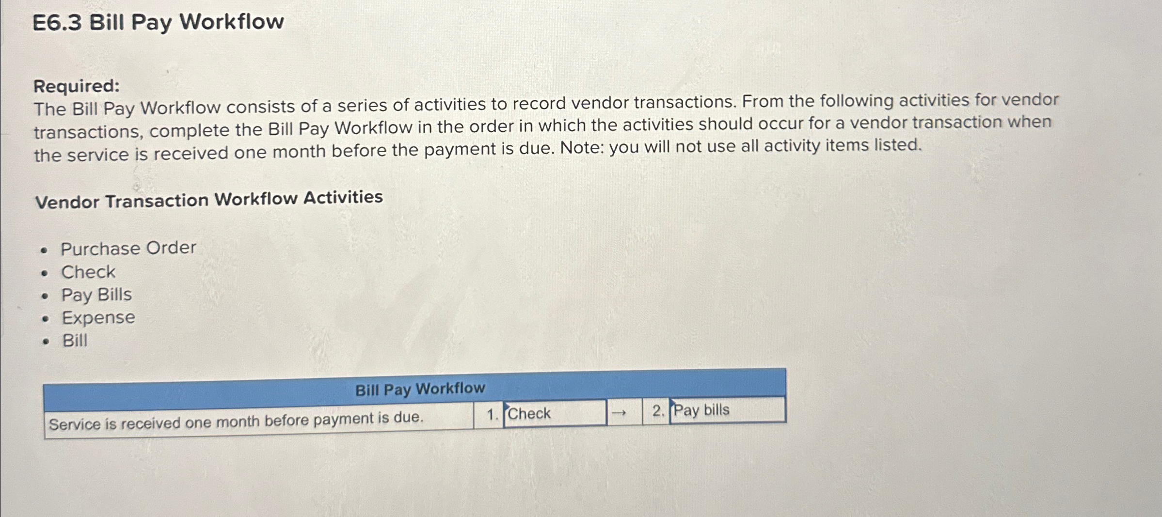 Solved E6.3 ﻿Bill Pay WorkflowRequired:The Bill Pay Workflow | Chegg.com