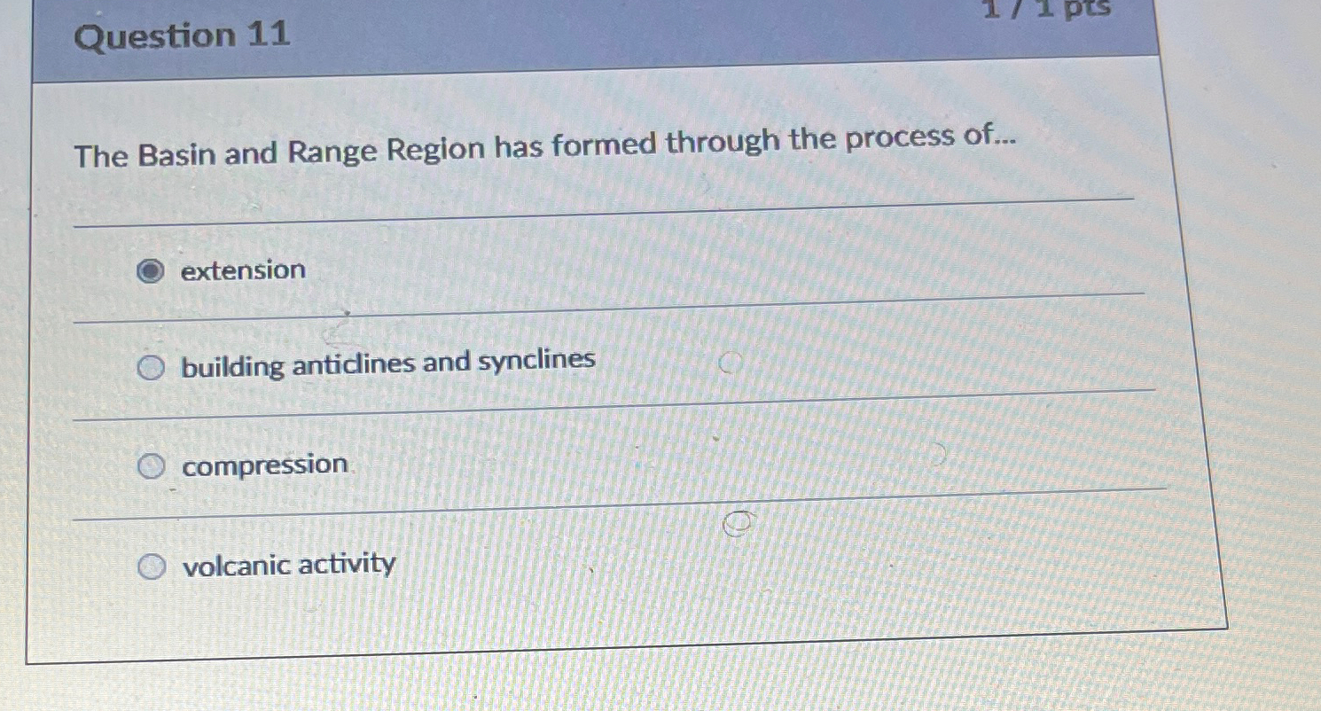 Solved Question 11The Basin and Range Region has formed | Chegg.com