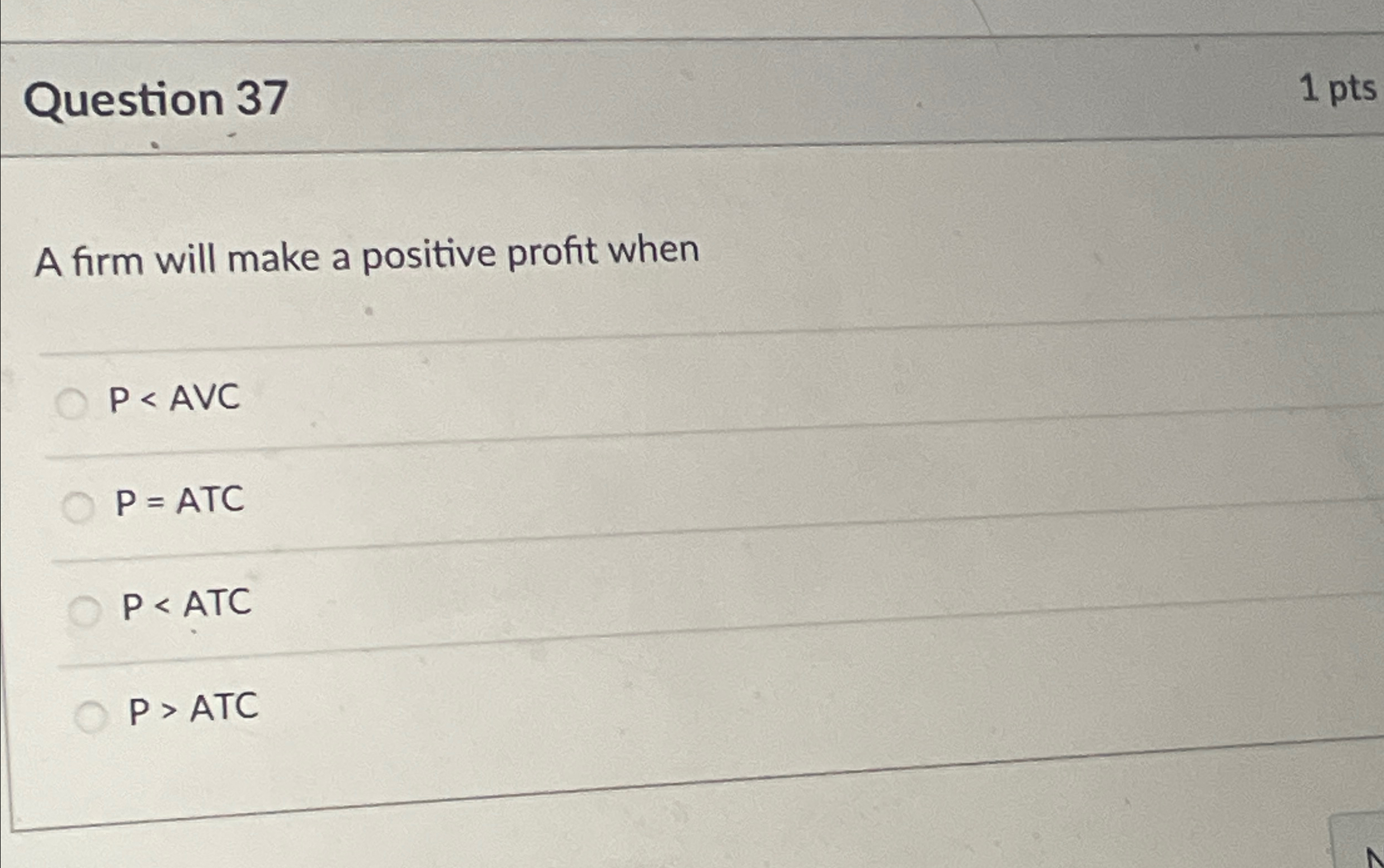 Solved Question 371 ﻿ptsA firm will make a positive profit | Chegg.com