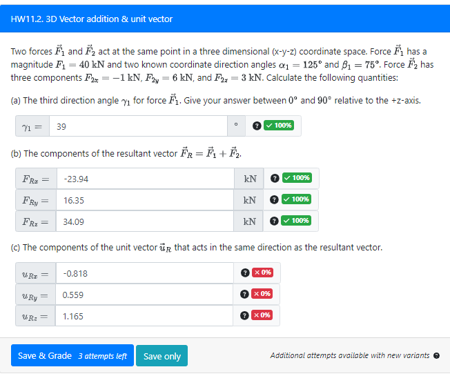 Solved HW11.2. 3D Vector addition & unit vectorTwo forces | Chegg.com