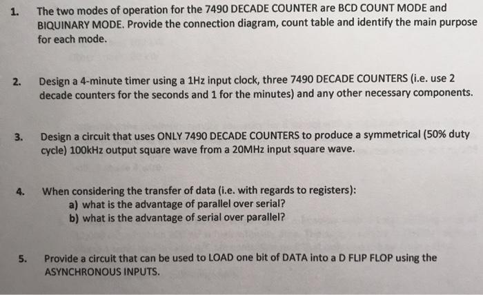 Solved 1. The two modes of operation for the 7490 DECADE | Chegg.com