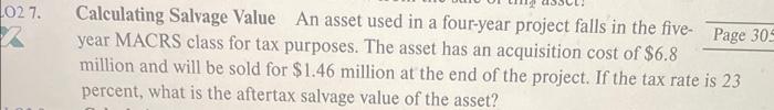Solved Calculating Salvage Value An asset used in a | Chegg.com