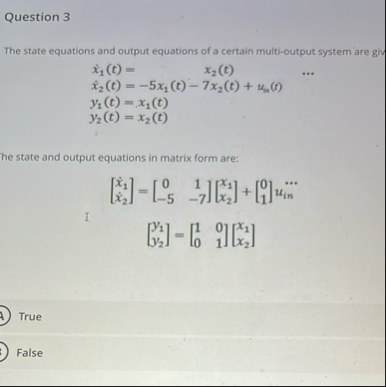 Solved Question 3The state equations and output equations of | Chegg.com