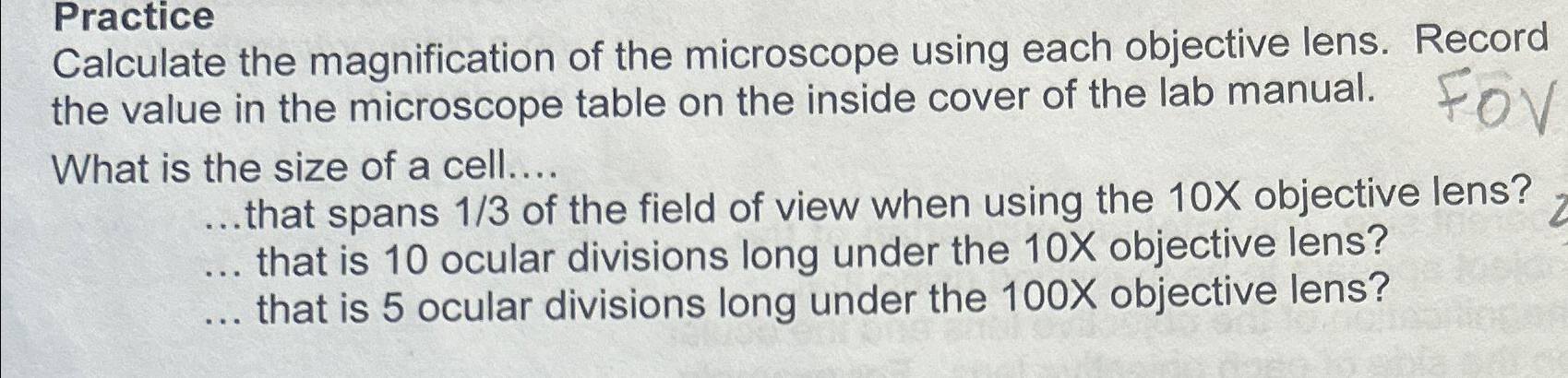 PracticeCalculate the magnification of the microscope | Chegg.com