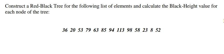 Solved Construct a Red-Black Tree for the following list of | Chegg.com