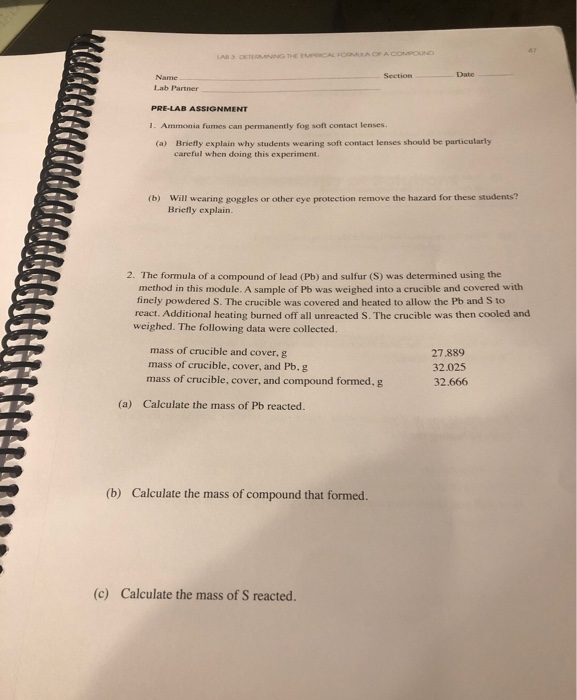 Solved LABS CAL O FACOMOLIND Section Name Lab Partner | Chegg.com