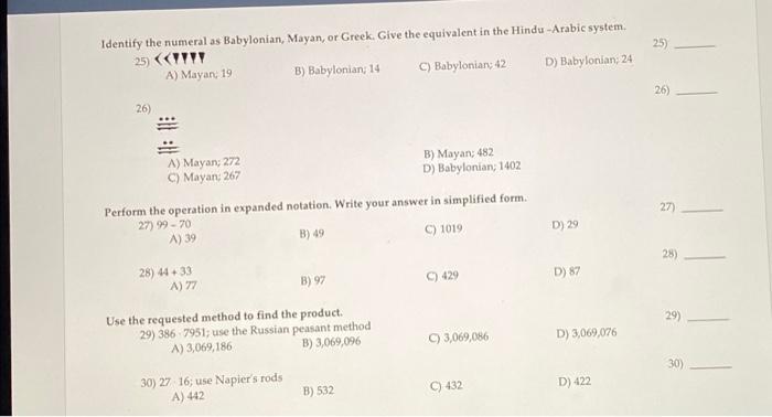 Solved Identify the numeral as Babylonian, Mayan, or Greek. | Chegg.com