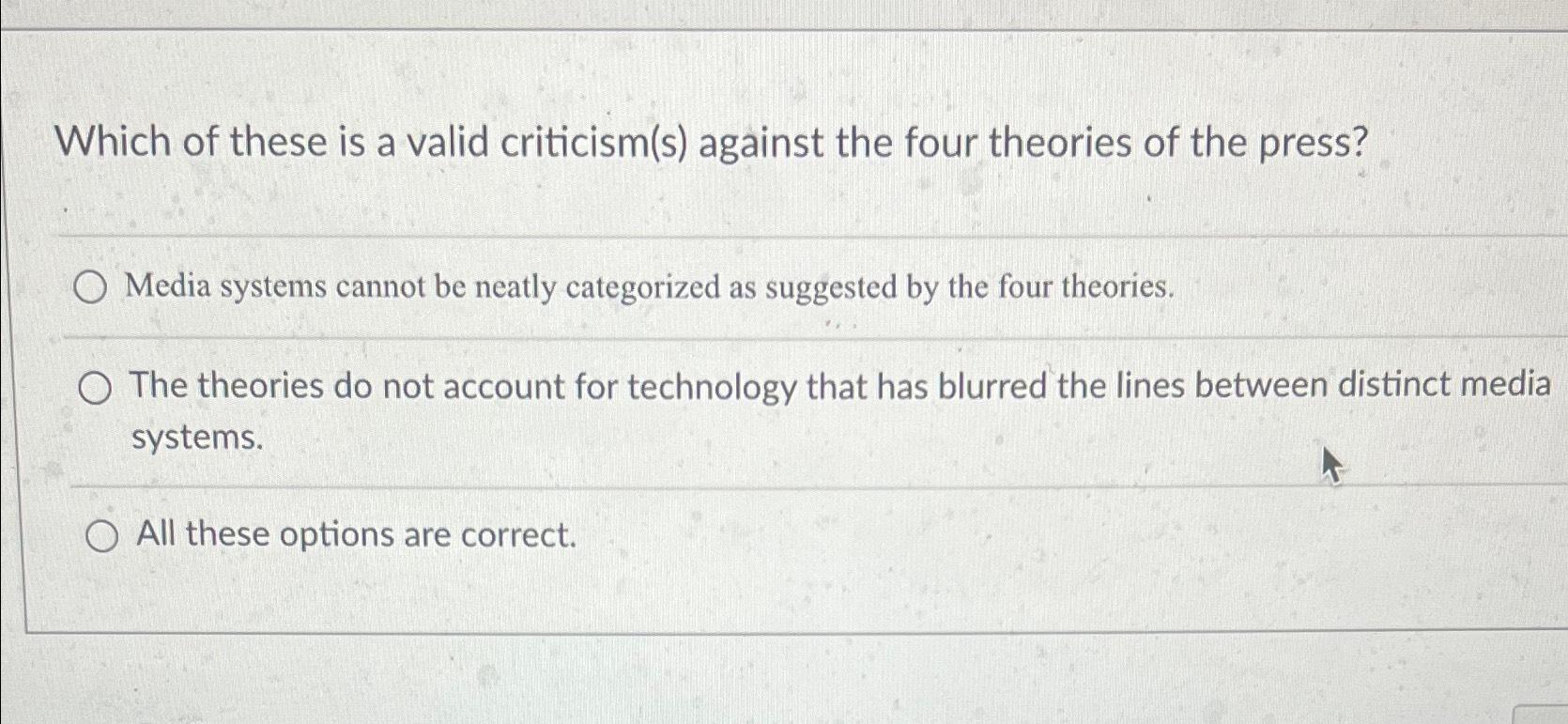 Solved Which of these is a valid criticism(s) ﻿against the | Chegg.com